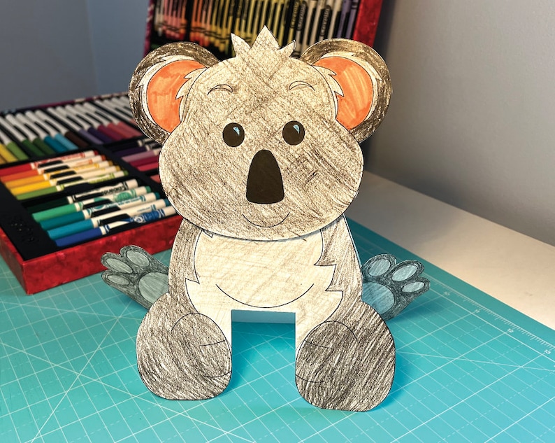 Koala Printable Coloring Craft for Kids, Digital Download Coloring ...