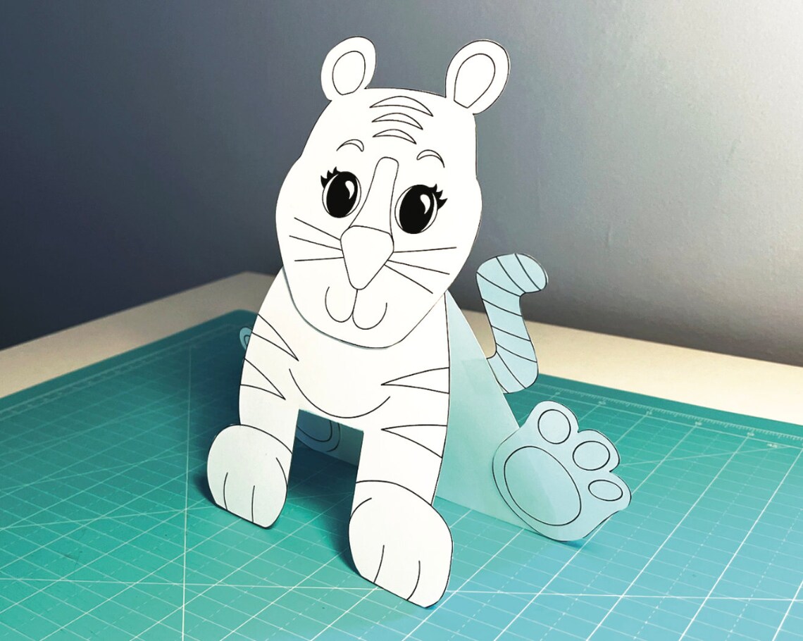 Tiger Printable Coloring Craft for Kids, Digital Download Coloring ...