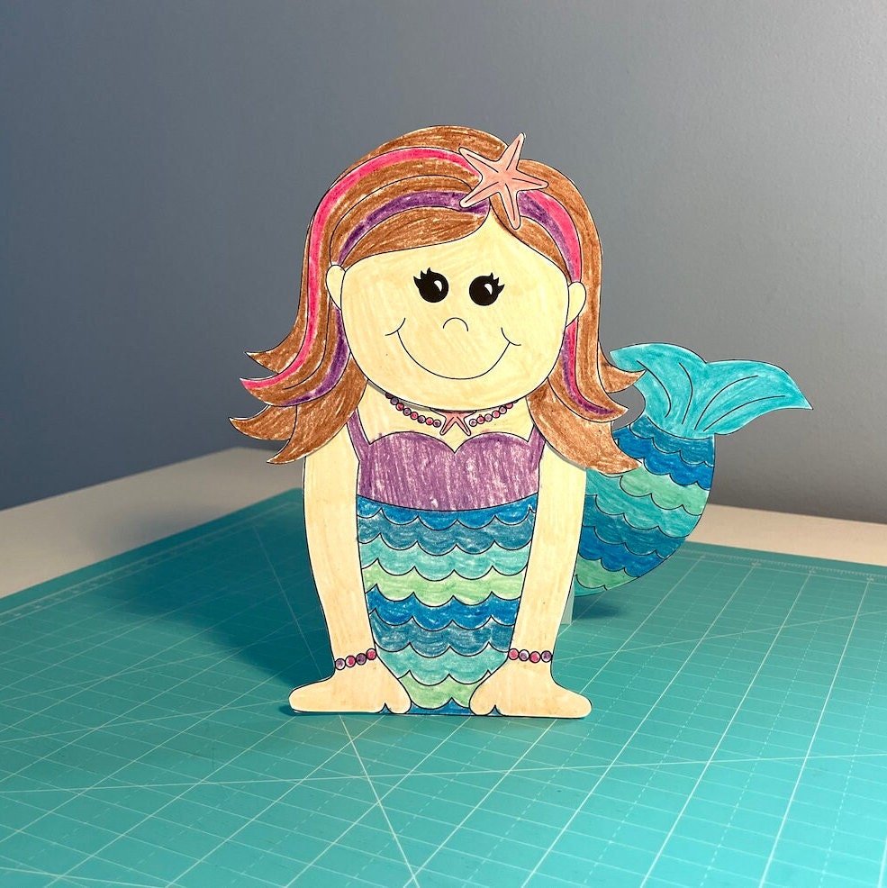 Mermaid Printable 3D Paper Coloring Kit - Etsy