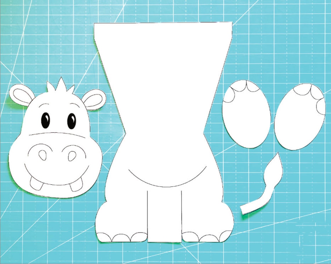 Hippo Printable 3D Coloring Activity for Kids, Digital Download ...