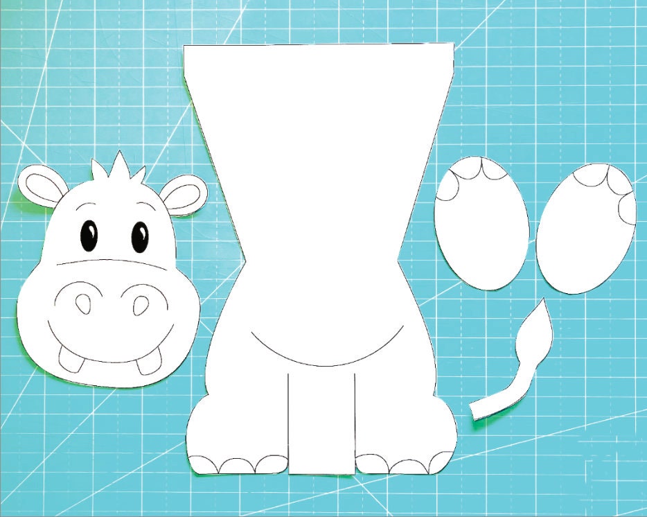 Hippo Printable 3D Coloring Activity for Kids, Digital Download ...