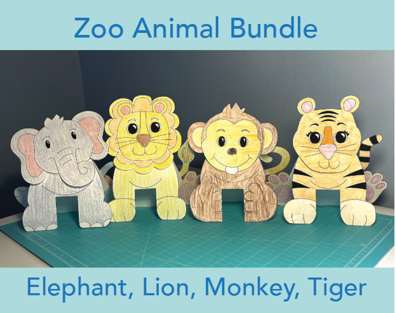 Zoo Animal Printable Coloring Craft for Kids, Digital Download Elephant ...
