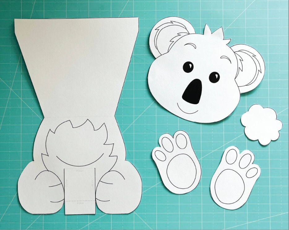 Koala Printable Coloring Craft for Kids, Digital Download Coloring ...