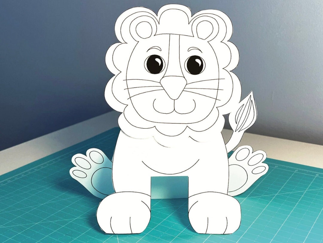 3D Paper Lion Craft, Printable Coloring Activity for Kids (digital ...