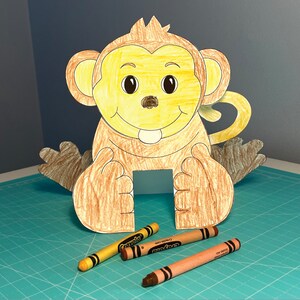 3D Paper Monkey Craft, Printable Coloring Activity (digital Download ...