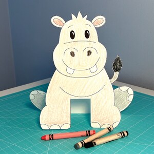 Hippo Printable 3D Coloring Activity for Kids, Digital Download ...
