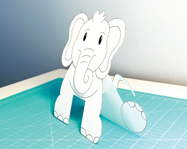 3D Paper Elephant Craft, Coloring Activity, Zoo Animal Party (digital ...