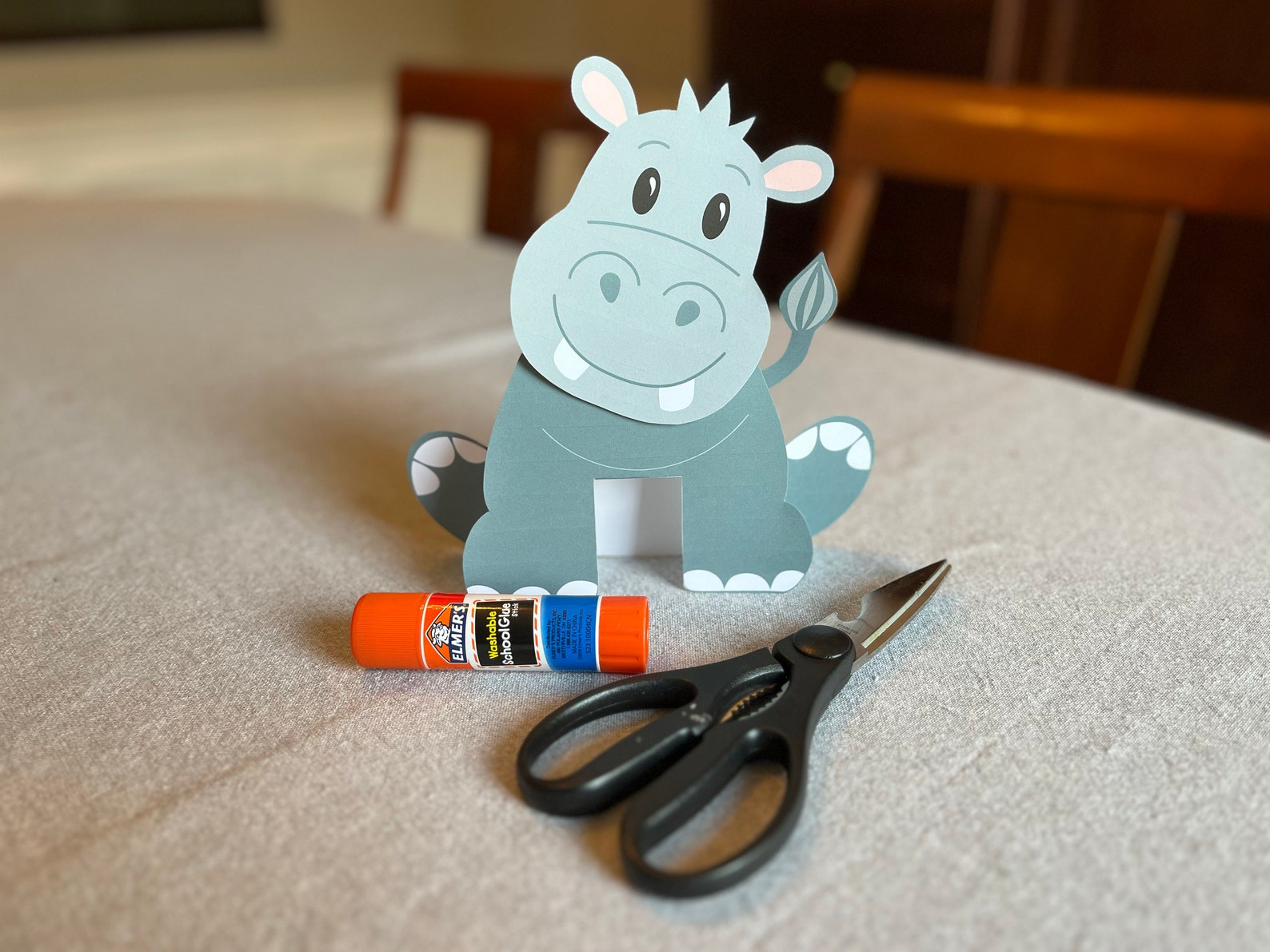 3D Paper Hippo Craft Activity, Printable Zoo Animal (digital Download ...