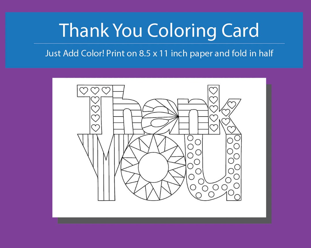 Printable Thank You Coloring Card, Creative Thank You Coloring Card ...