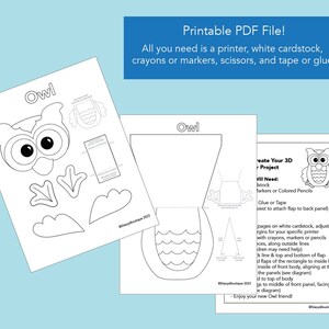 Printable 3D Paper Owl Coloring Craft Activity for Kids - Etsy