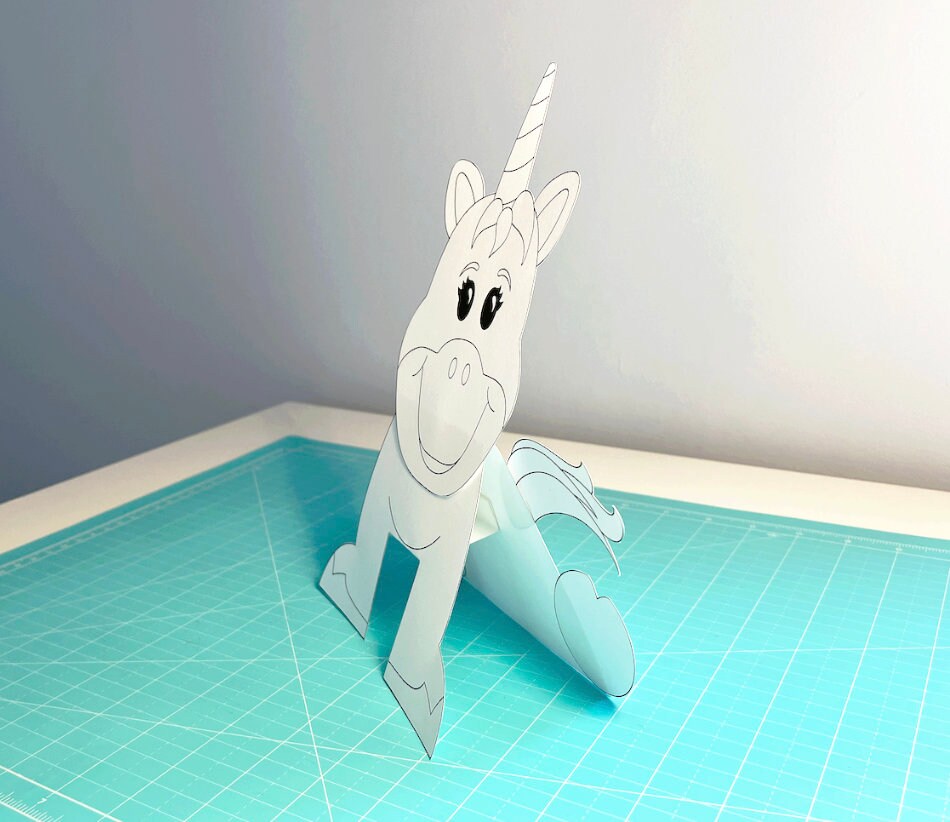 Unicorn Printable Coloring 3D Craft for Kids, Digital Download Coloring ...