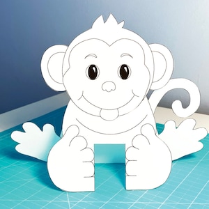 3D Paper Monkey Craft, Printable Coloring Activity (digital Download ...