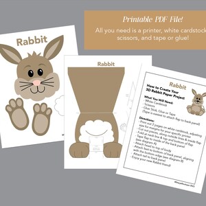 Bunny Rabbit Printable 3D Craft Activity for Kids, Woodland Animals 3D ...