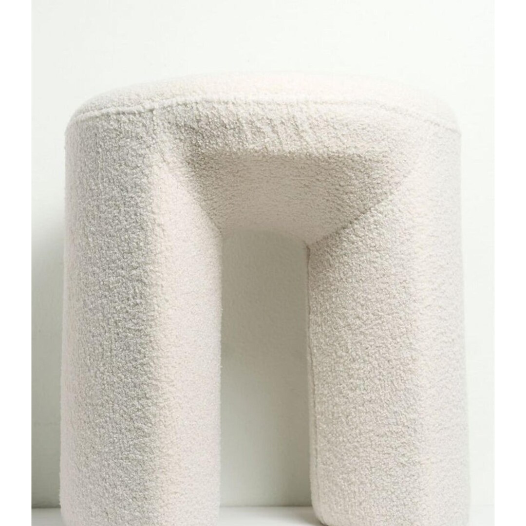 Horseshoe Stool in Cream – Plush Teddy Fabric Ottoman, Modern Accent ...