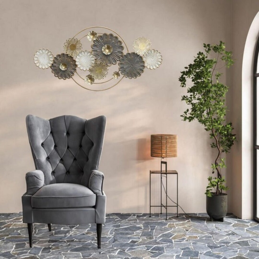 Oversized Floral Bloom Wall Art – Large Metal Flower Wall Decor in Gold ...