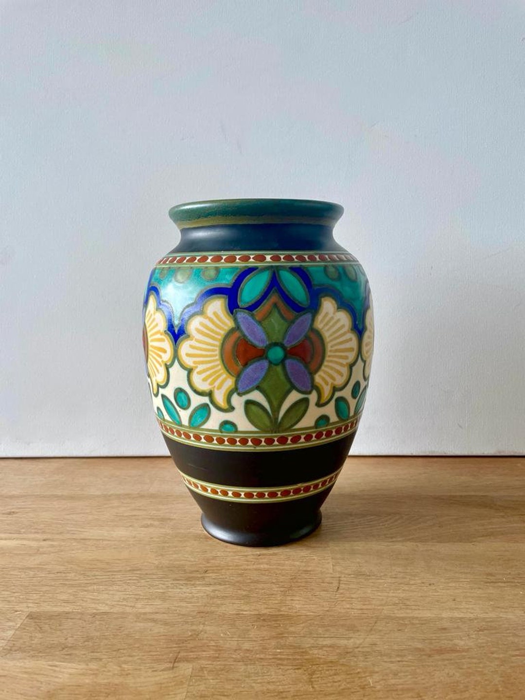 Very Large Antique Gouda Vase, Madeleine Pattern Decorated by Plazuid ...