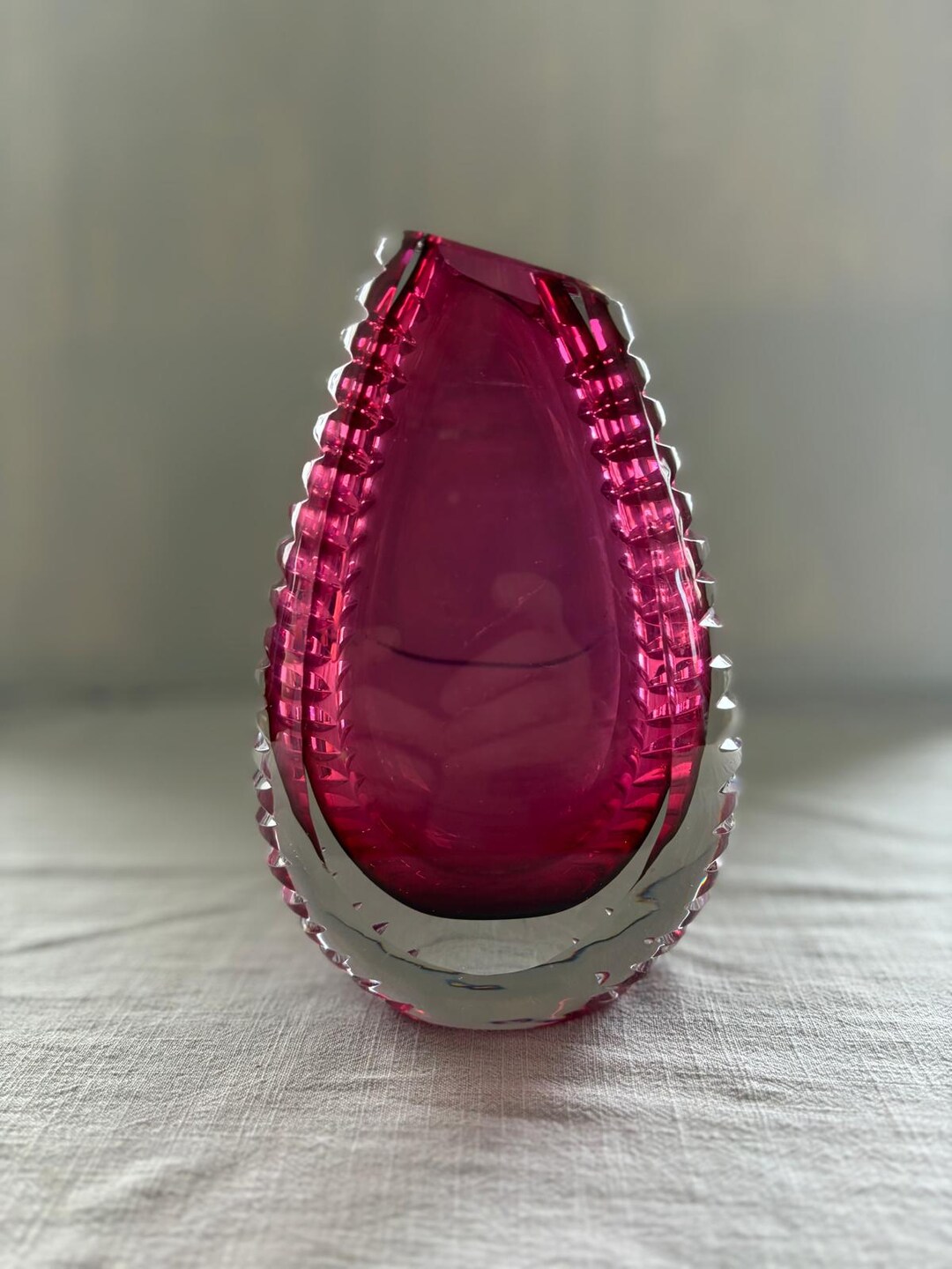 Large Vintage German Beyer & Co Pink Art Glass Cut Crystal Teardrop ...