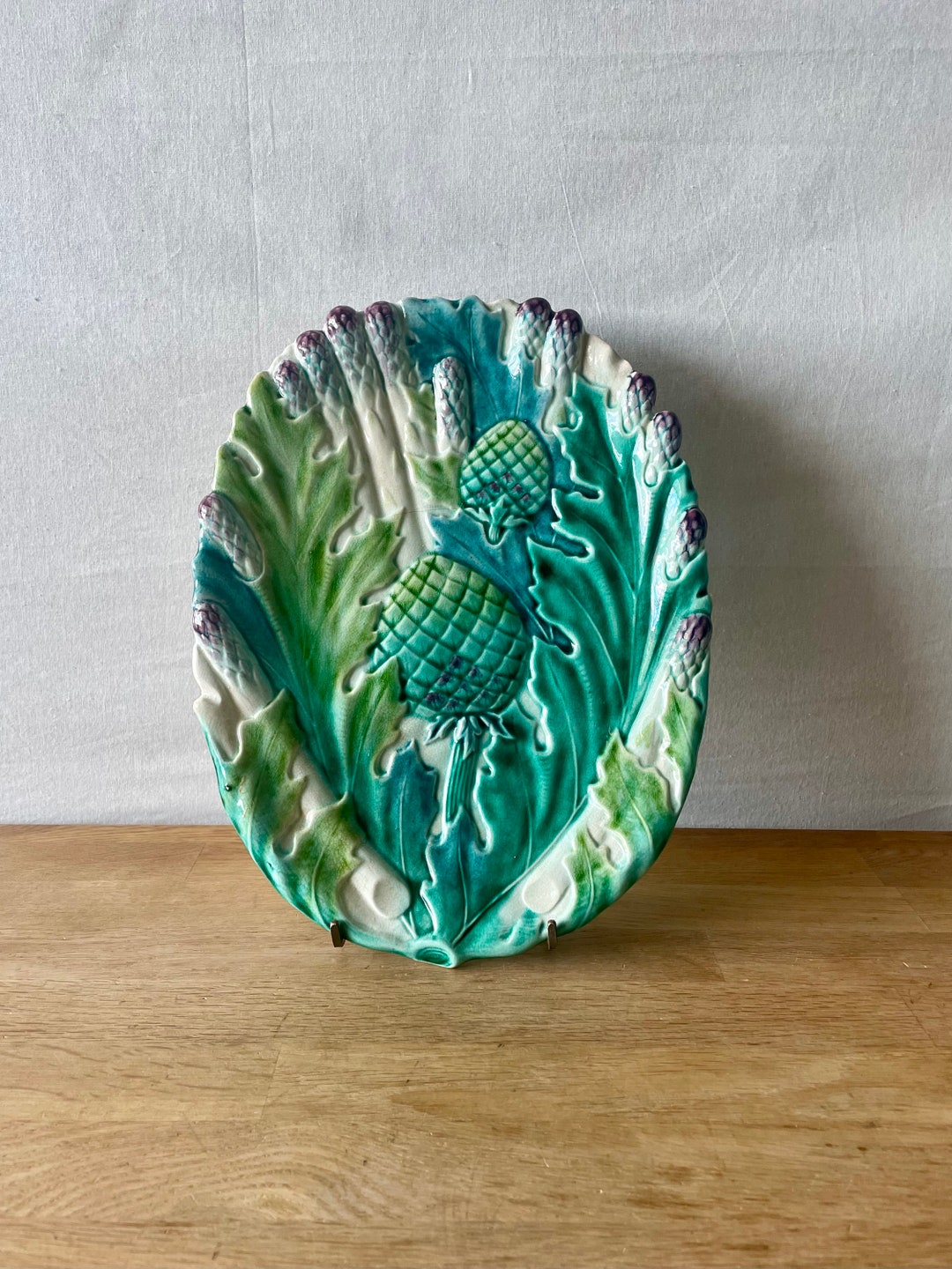 French Majolica Plate, French Barbotine Plate, French Asparagus Plate ...