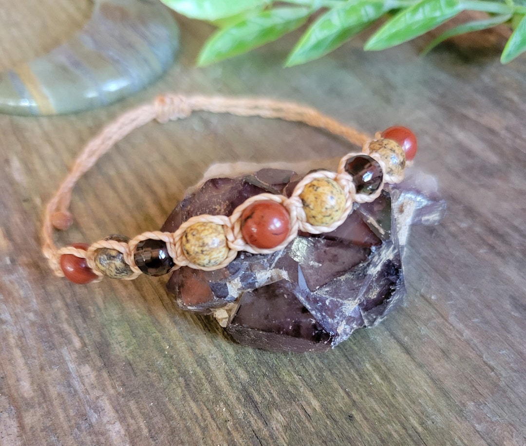 Grounding and Protective Bracelet, Smoky Quartz W/jasper, Adjustable ...