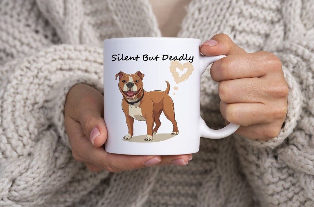 Caution: Silent but Deadly Brown Pit Bull Fart Mug – Funny Dog Farts ...