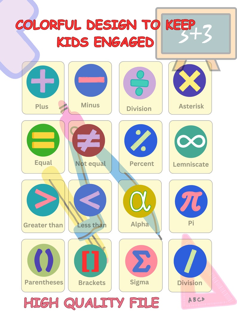 Fun And Educational Printable Math Symbols For Kids, Classroom Decor 