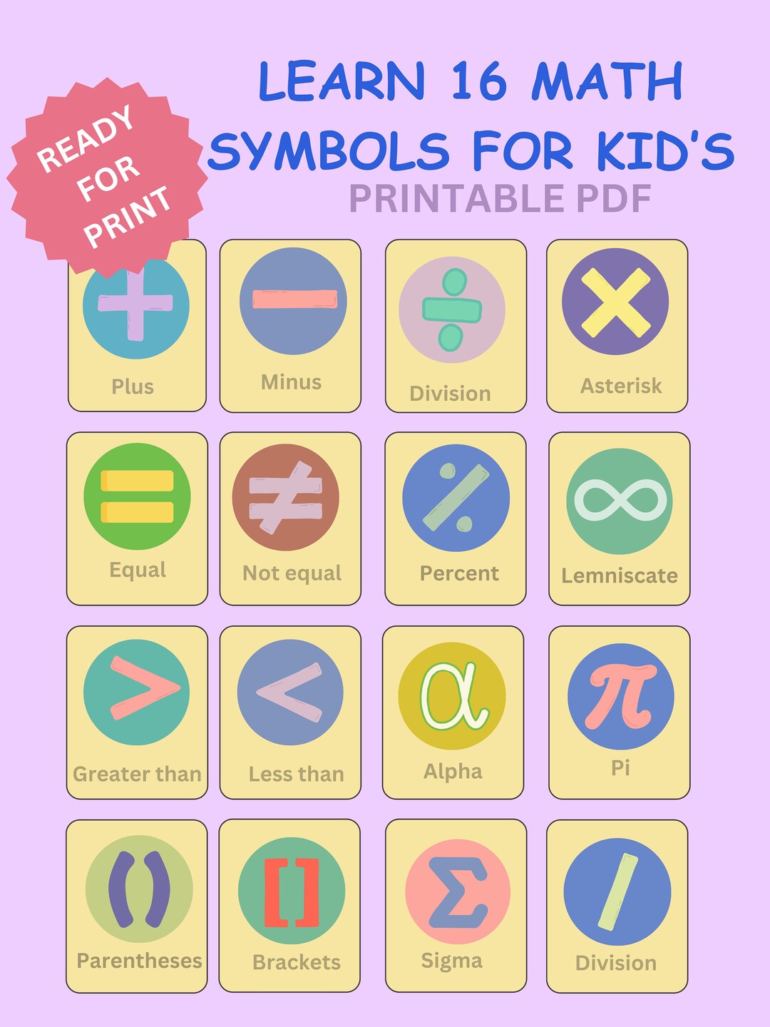 Fun and Educational Printable Math Symbols for Kids, Classroom Decor ...