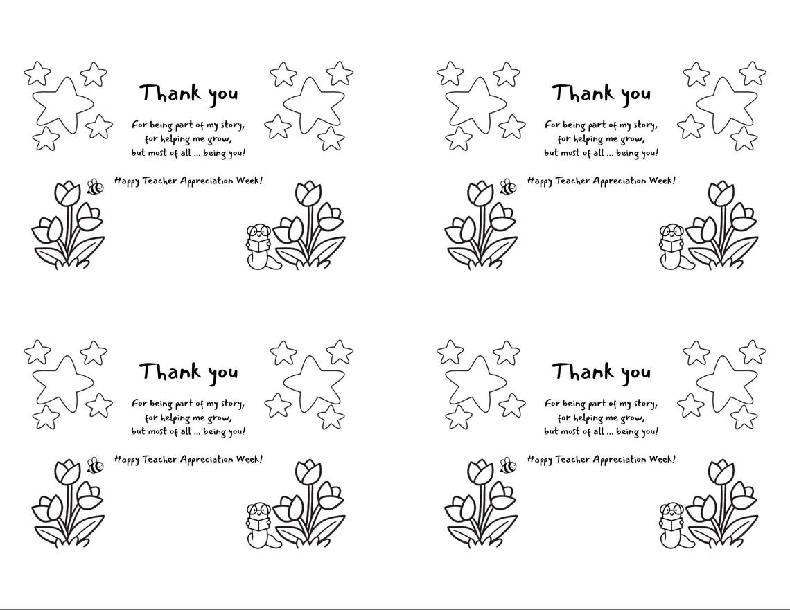 Teacher Appreciation Thank You DIY Coloring Card (digital Download) - Etsy