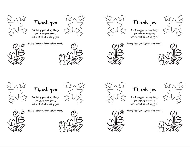 Teacher Appreciation Thank You DIY Coloring Card (digital Download) - Etsy