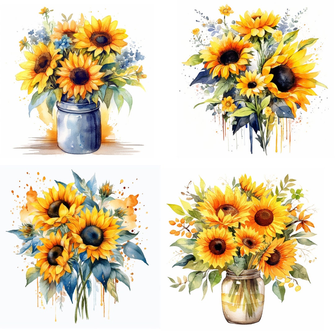 Watercolor Floral Fall Floral Sunflower Clipart, PNG, Commercial Use - Etsy