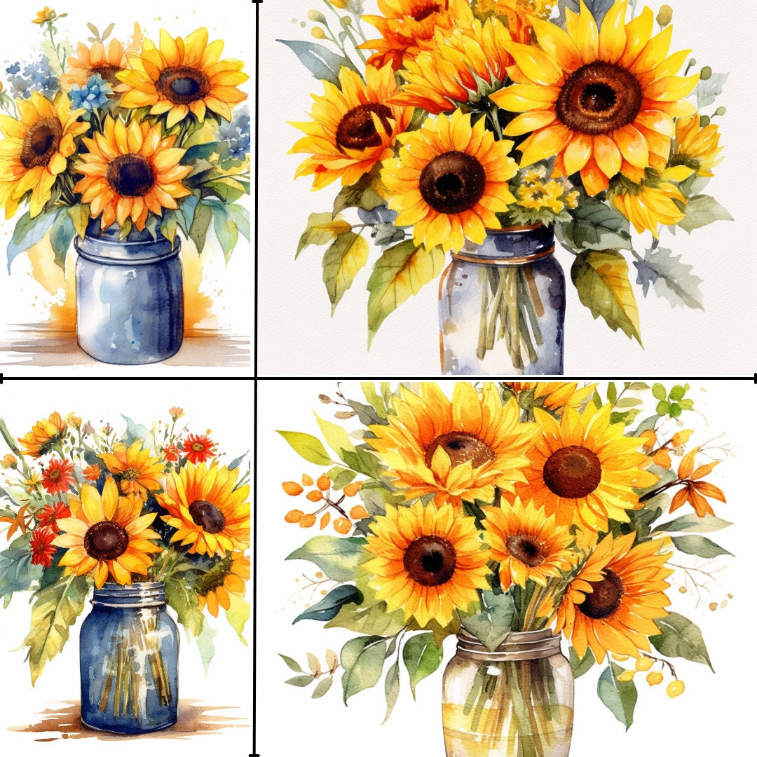 Watercolor Floral Fall Floral Sunflower Clipart, PNG, Commercial Use - Etsy