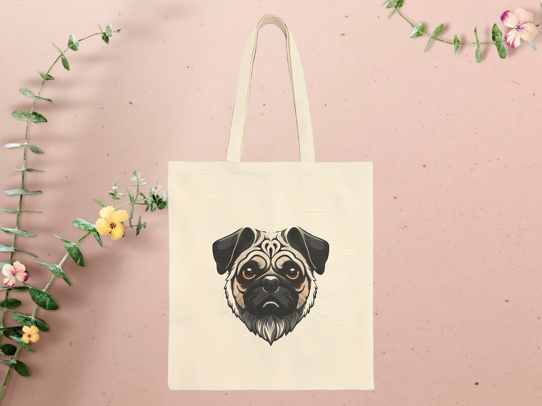 Pug Tote Bag for Pet Lovers Dog Mom Dad Gift Cotton Beach Bag ...