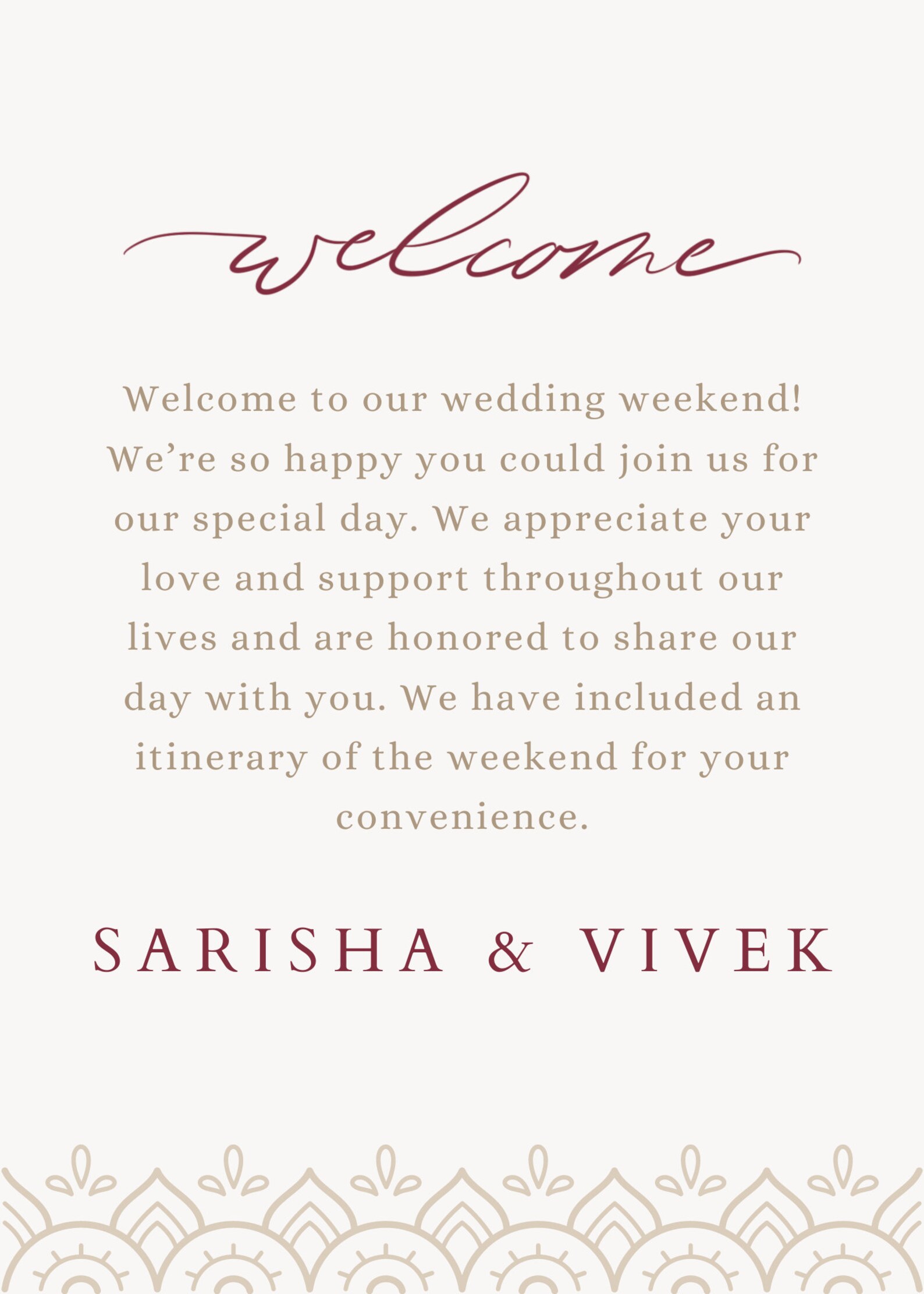 Indian Wedding Weekend Itinerary Template With Modern Calligraphy ...