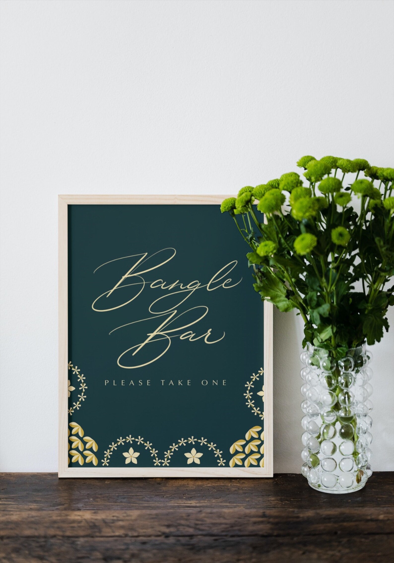 Calligraphy Bangle Bar Sign | Dark Green & Yellow Mehendi/sangeet ...