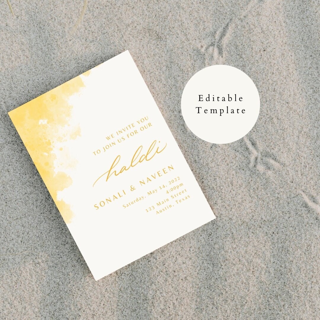 Yellow Haldi Invitation Template With Modern Calligraphy Editable Canva ...