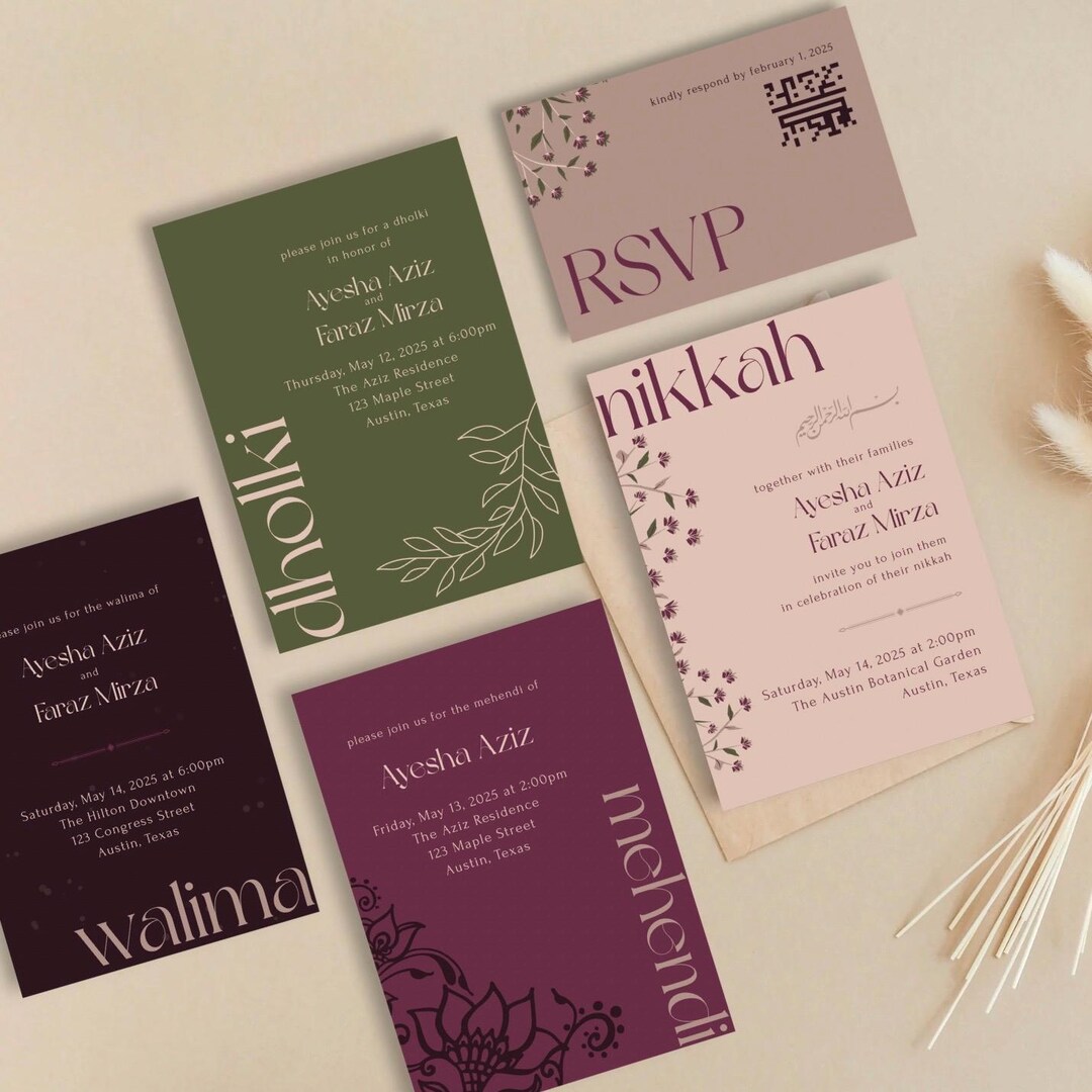 SUKOON | Modern Pakistani Muslim Wedding Invitation Suite All-in-one Bundle | Editable in Canva ...