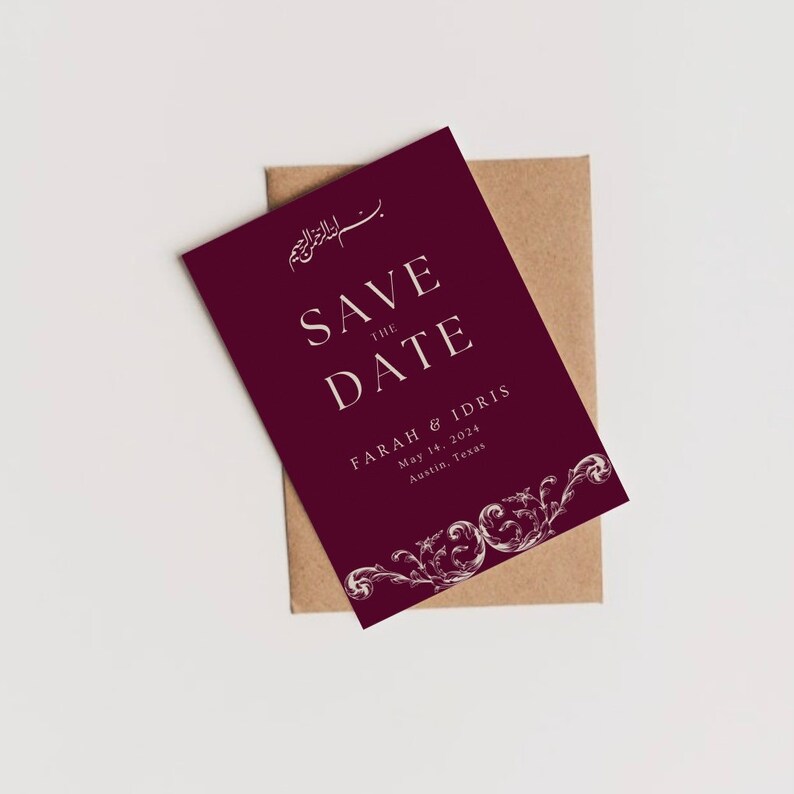 Muslim Wedding Save the Date Template | Editable Canva Template ...