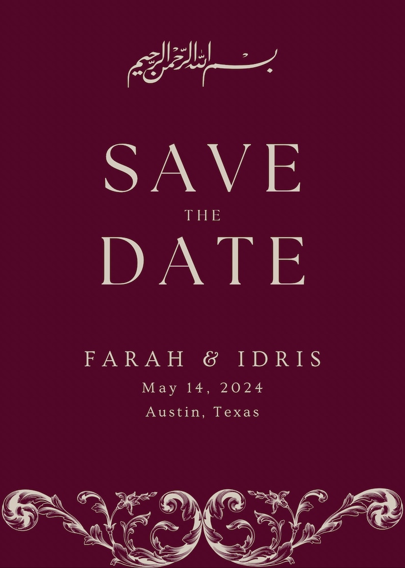 Muslim Wedding Save the Date Template | Editable Canva Template ...