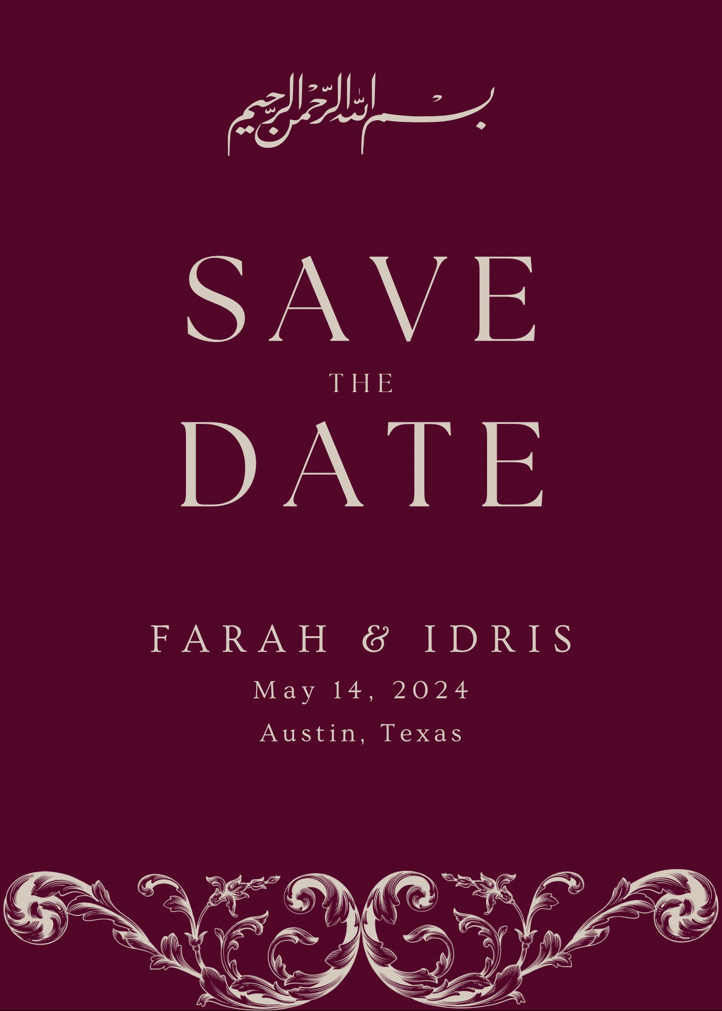 Muslim Wedding Save the Date Template | Editable Canva Template ...