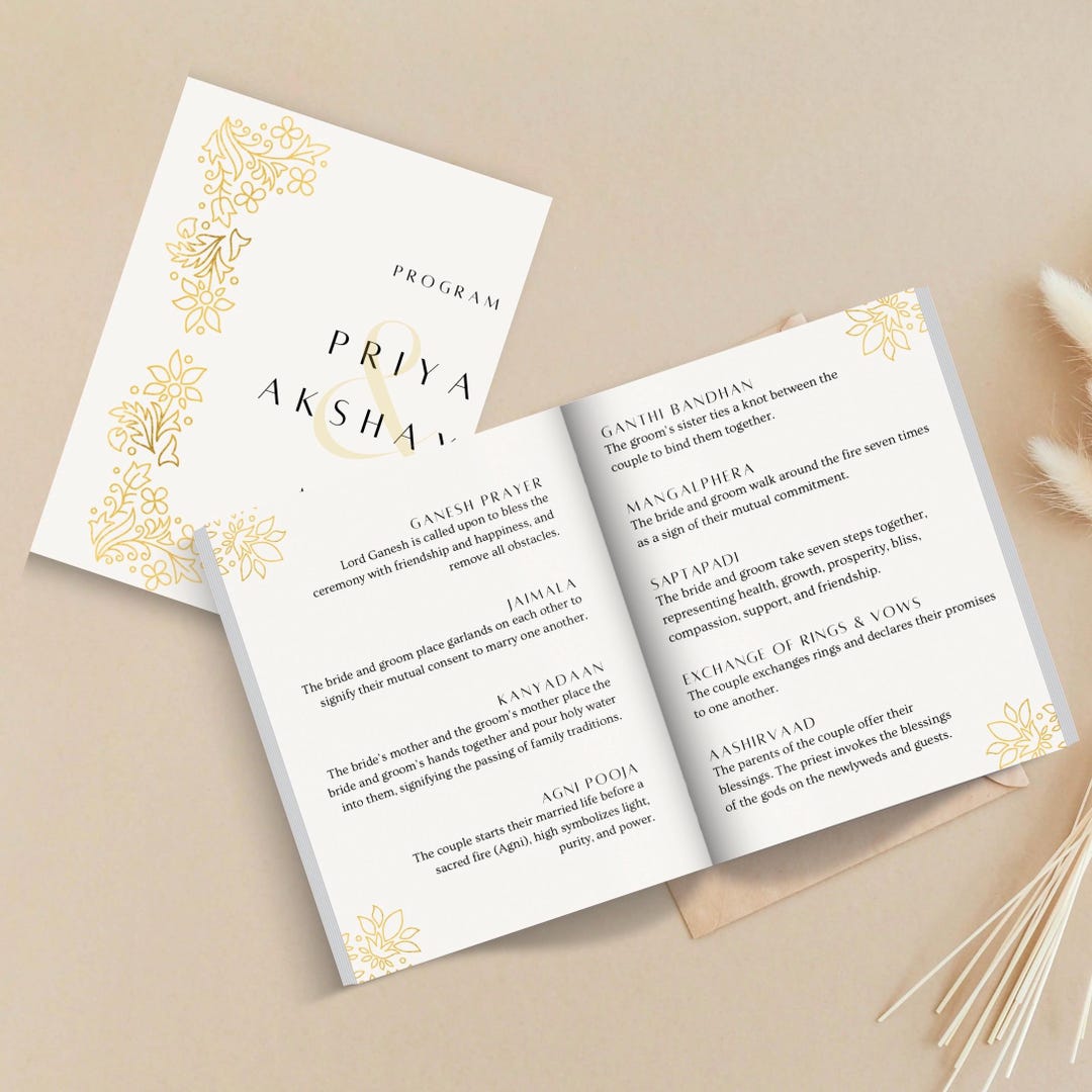 Modern South Asian Wedding Program Template | Editable Canva Template ...