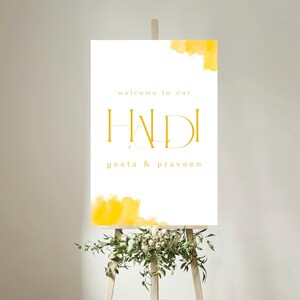 NASHA | Unique Minimalist Haldi Welcome Sign | Editable Canva Template ...