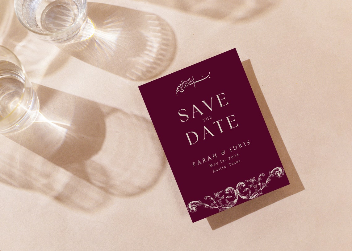 Muslim Wedding Save the Date Template | Editable Canva Template ...