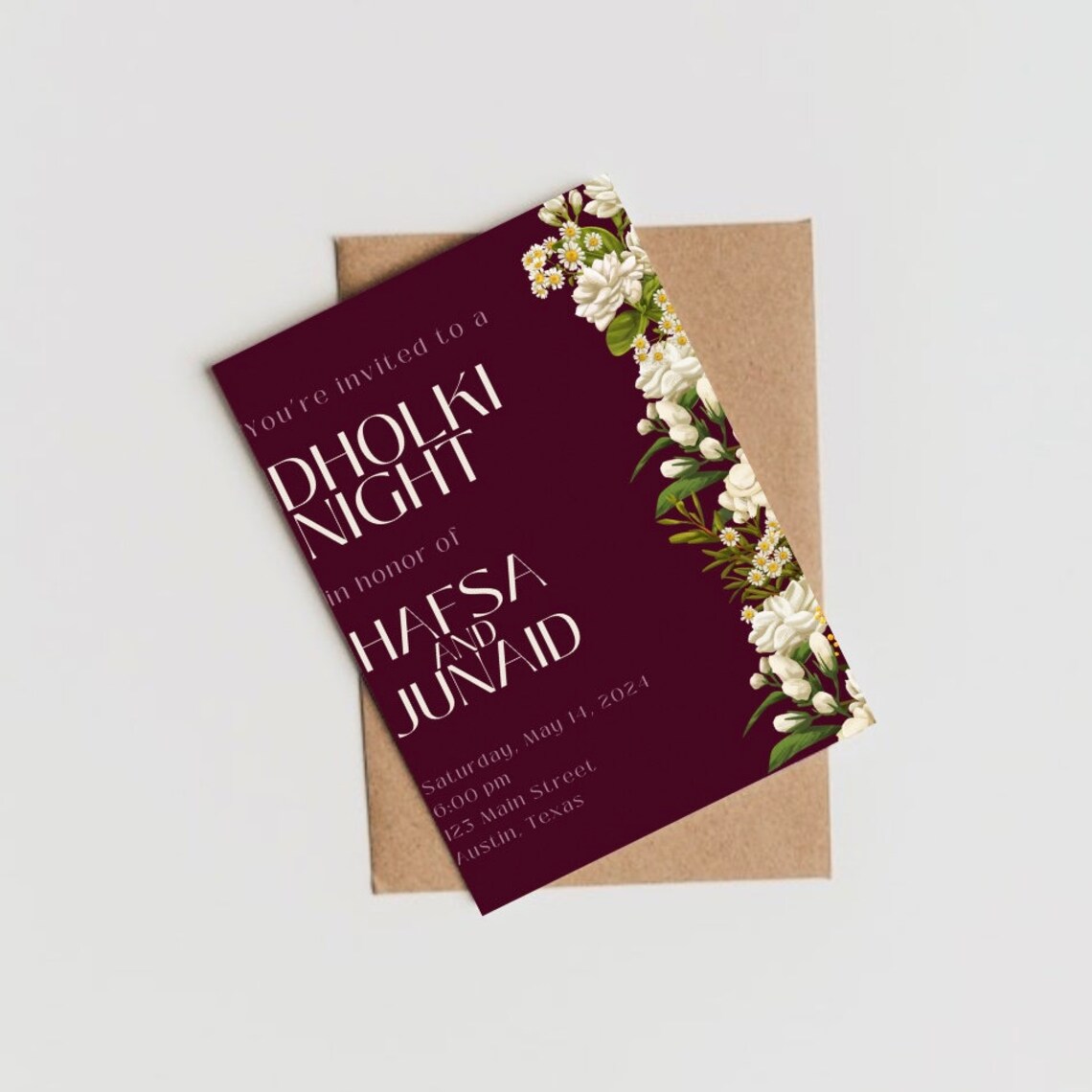 Modern Dholki Invitation Template Editable Canva Template Burgundy ...
