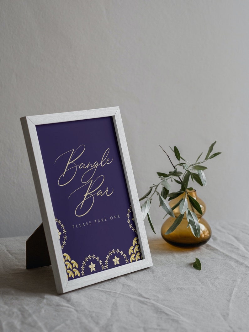 Calligraphy Bangle Bar Sign | Navy Blue & Yellow Mehendi/sangeet/dholki Sign for Desi Weddings ...