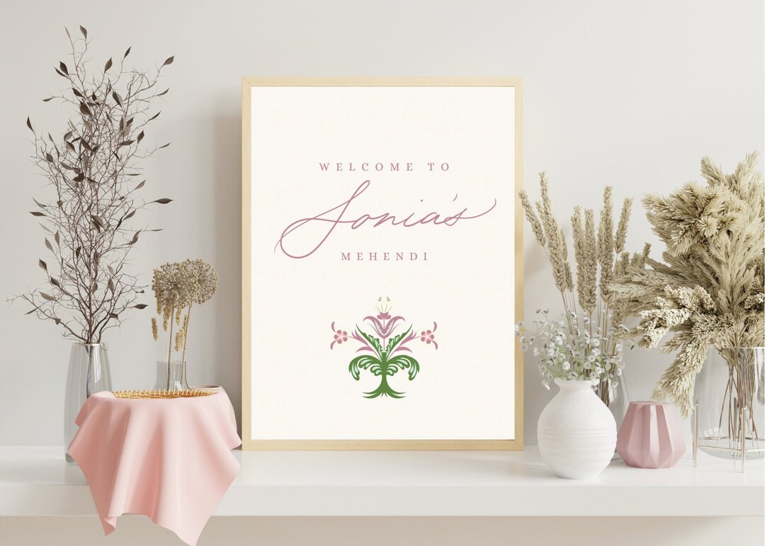 Handwritten Modern Mehendi Welcome Sign for Desi Weddings | Purple ...