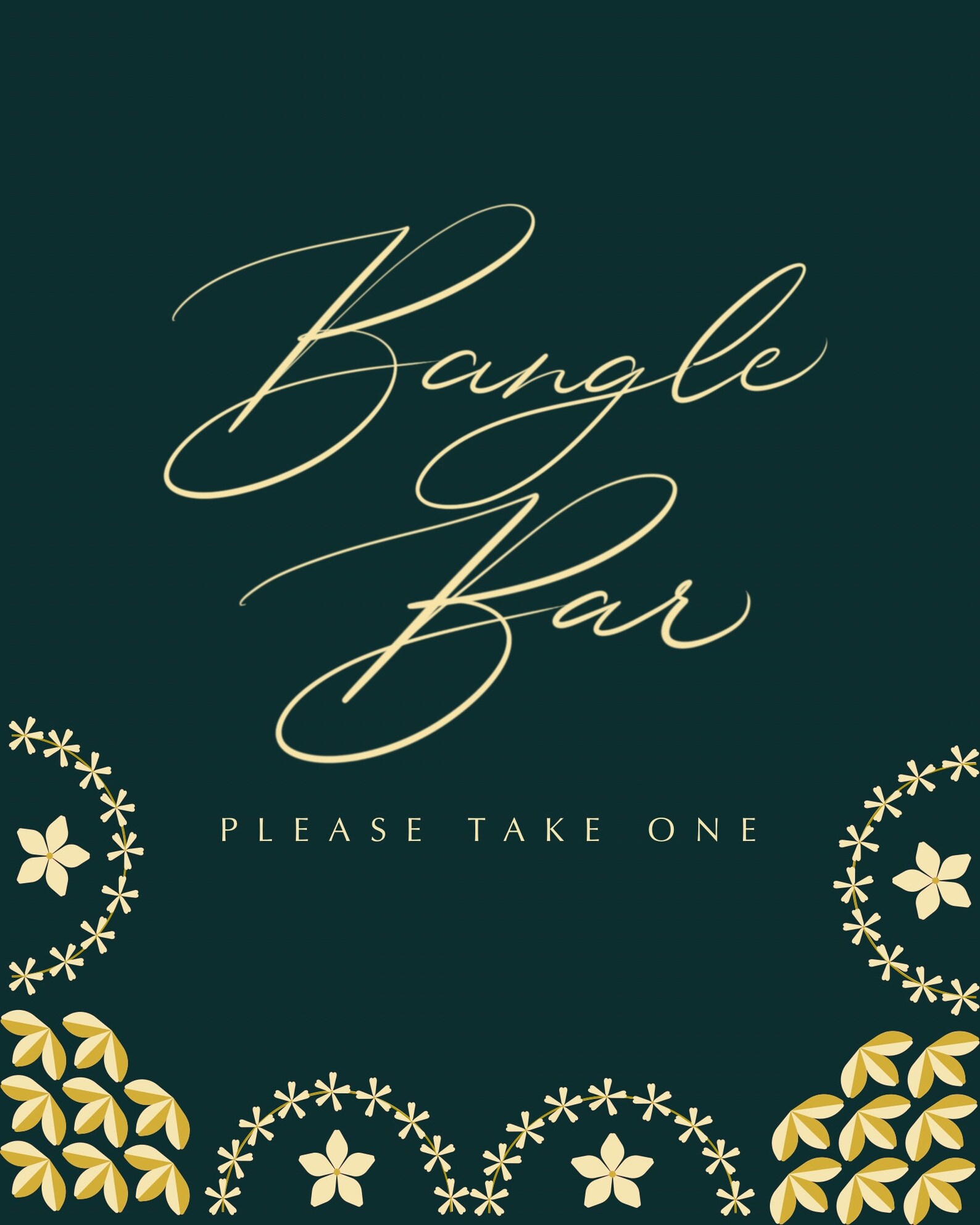 Calligraphy Bangle Bar Sign | Dark Green & Yellow Mehendi/sangeet ...