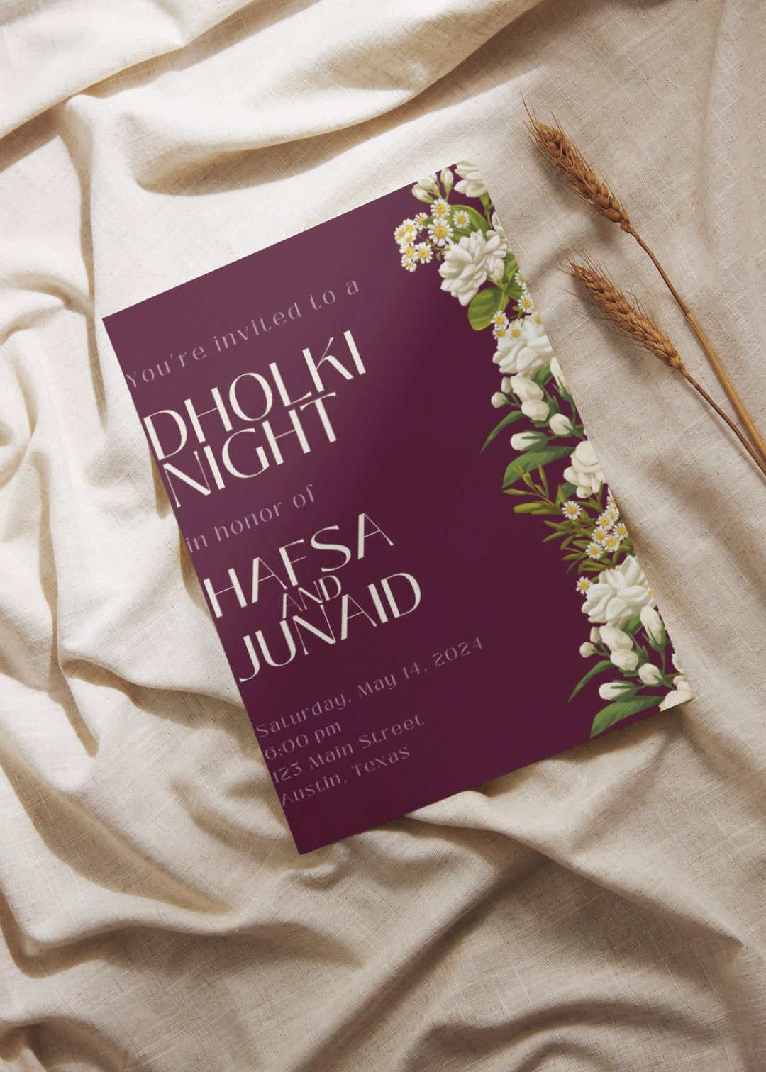 Modern Dholki Invitation Template Editable Canva Template Burgundy ...