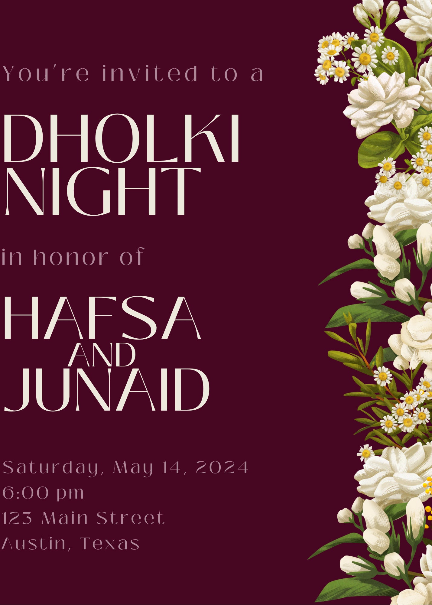 Modern Dholki Invitation Template Editable Canva Template Burgundy ...