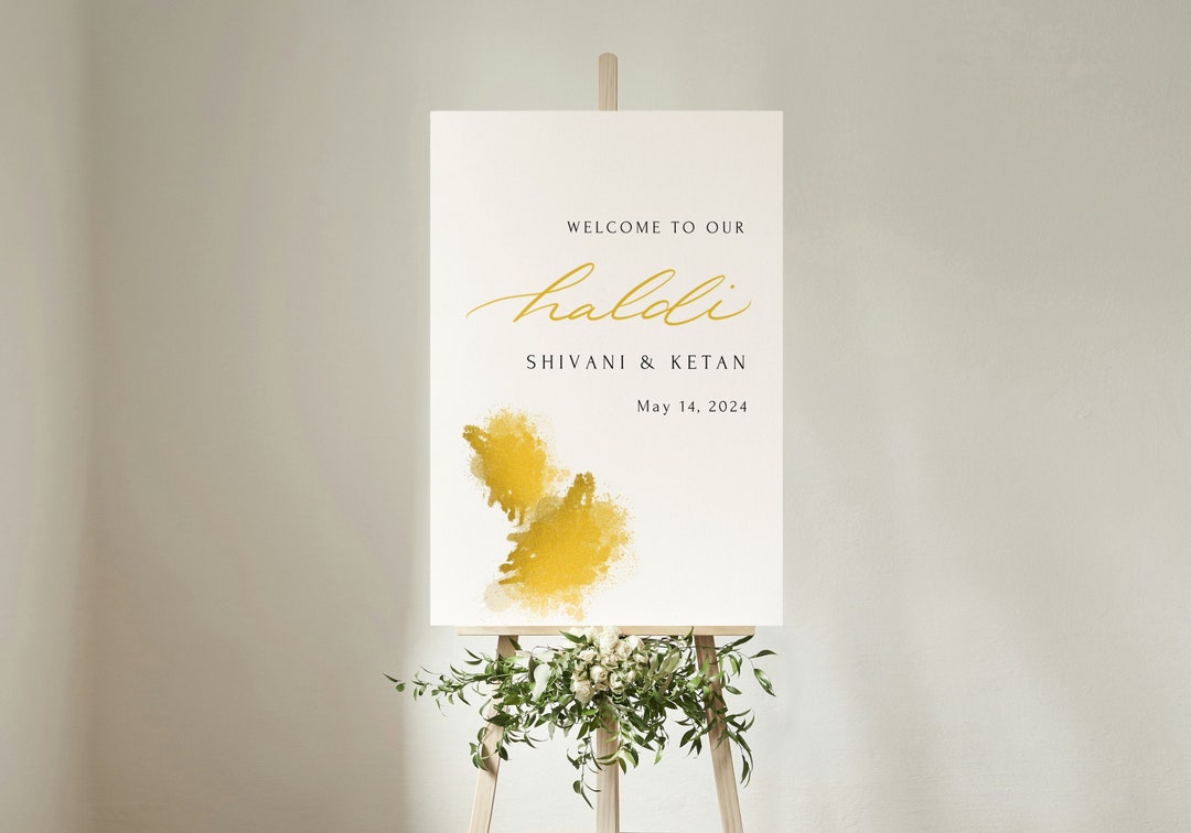 HALDI | Minimalist Haldi Welcome Sign With Modern Calligraphy ...