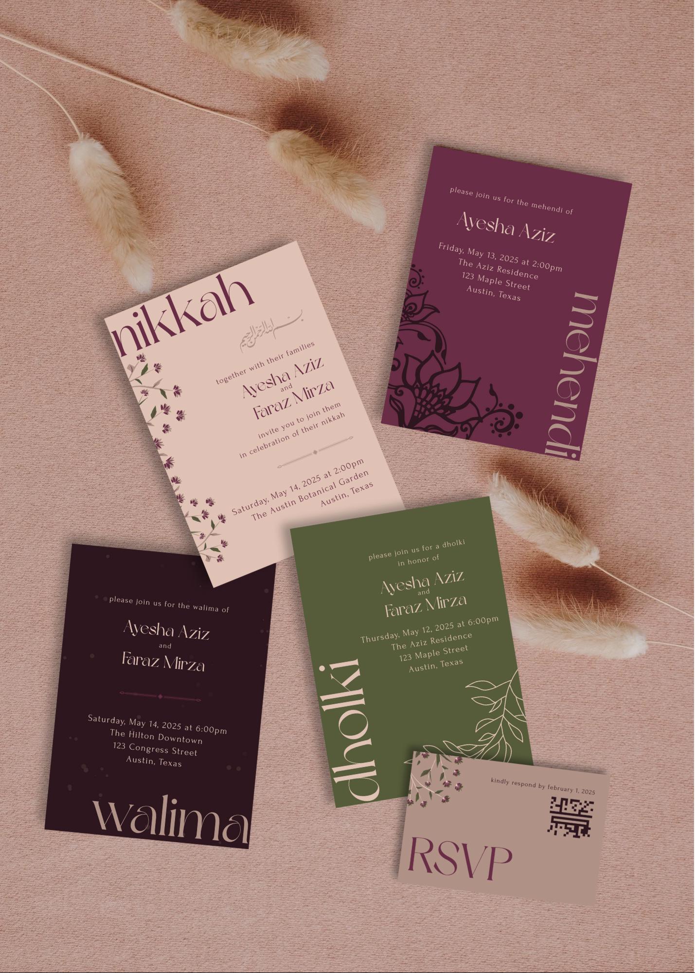 SUKOON | Modern Pakistani Muslim Wedding Invitation Suite All-in-one Bundle | Editable in Canva ...