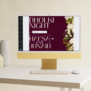 Modern Dholki Invitation Template | Editable Canva Template | Burgundy ...